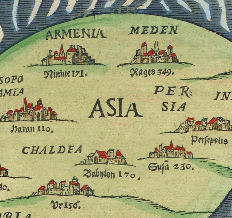1581 Bible World Map in Shape of a Clover-leaf (europe, Asia, Africa ...