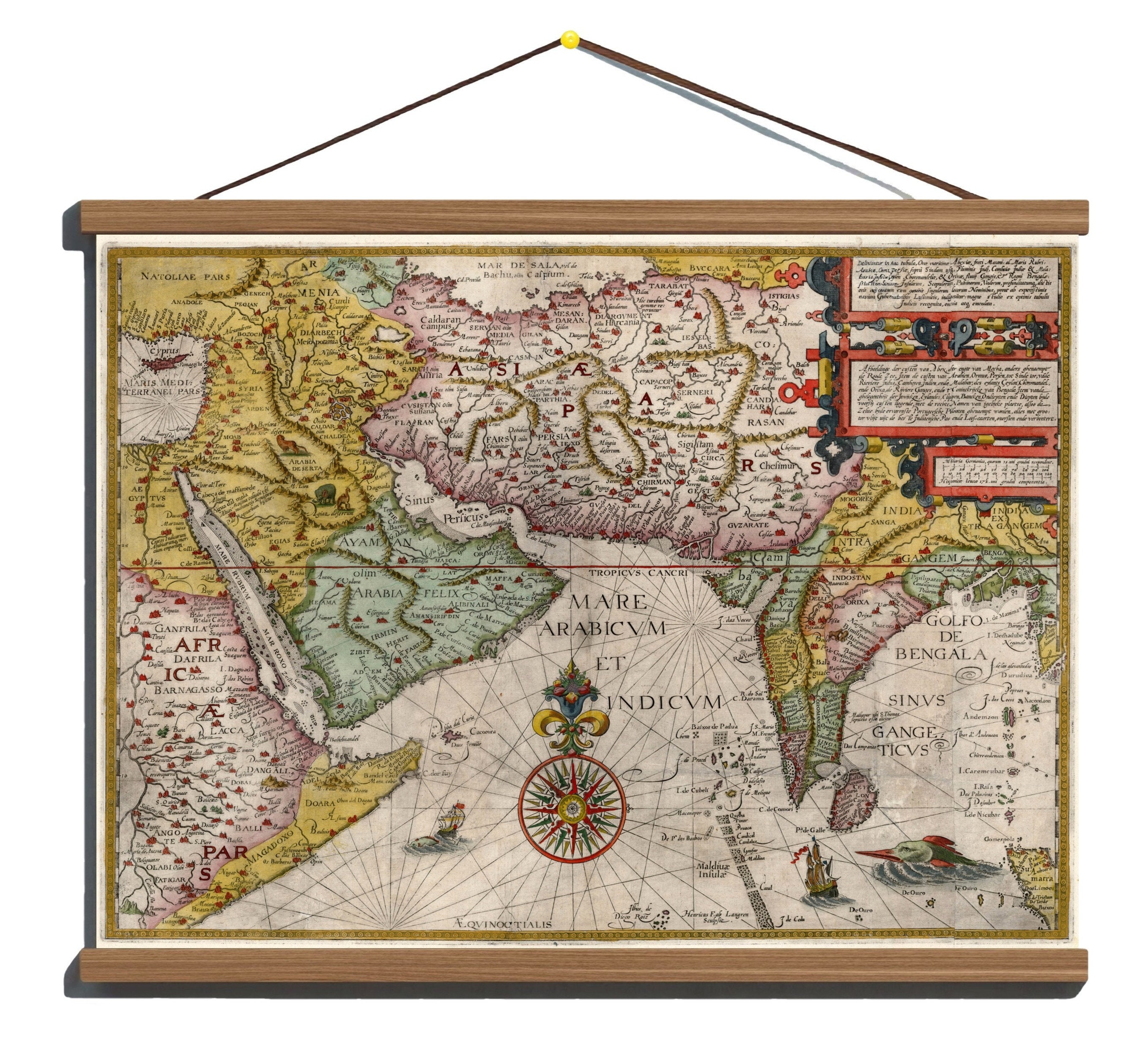 Vintage Old Decoration Rare 1596 Map of Asia Middle East India / 100% ...