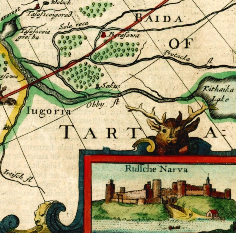 Decorative 1676 Map Russia Baltic States Ukraine and the Black Sea 100% ...