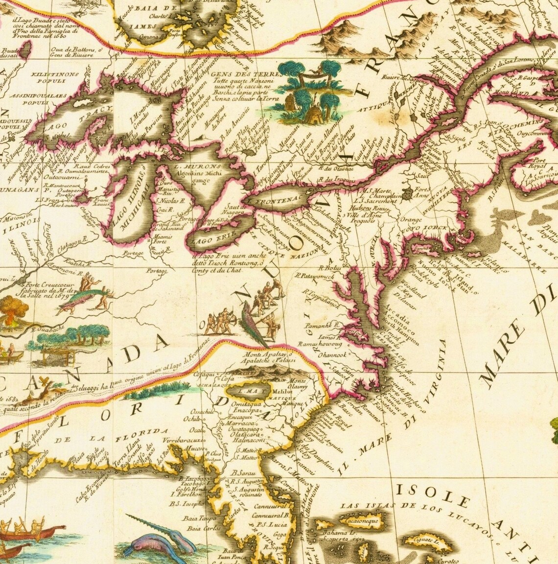 Vintage Rare Decorative 1688 Map of North America / 100% Cotton Canvas ...