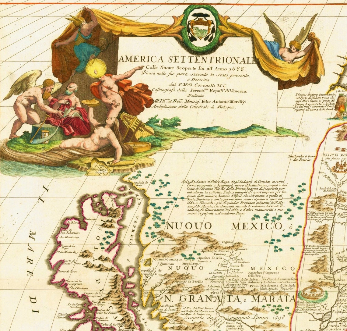 Vintage Rare Decorative 1688 Map of North America / 100% Cotton Canvas ...