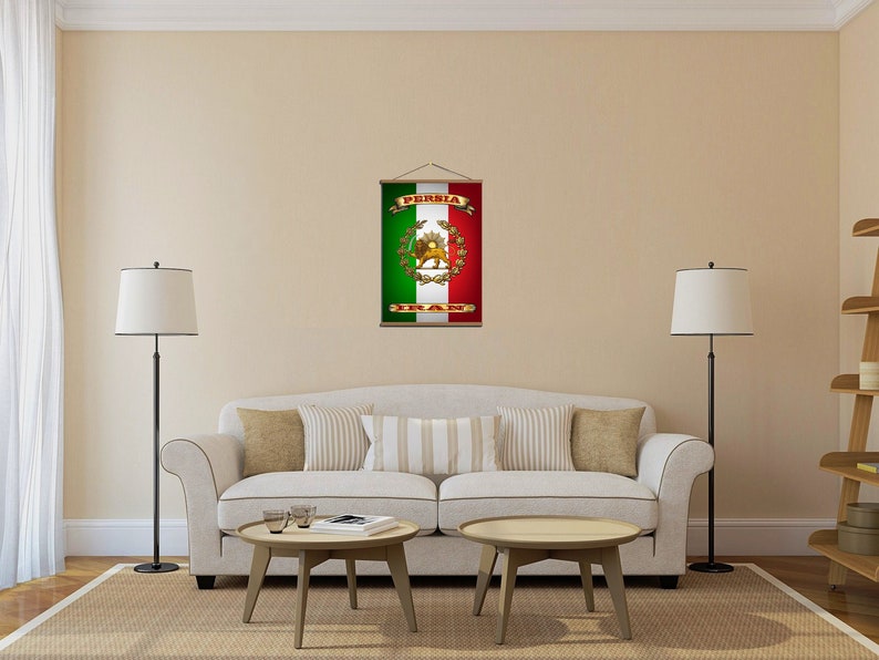 Persian Empire Iran Old Flag With Emblem Lion Sun / Cotton Canvas ...