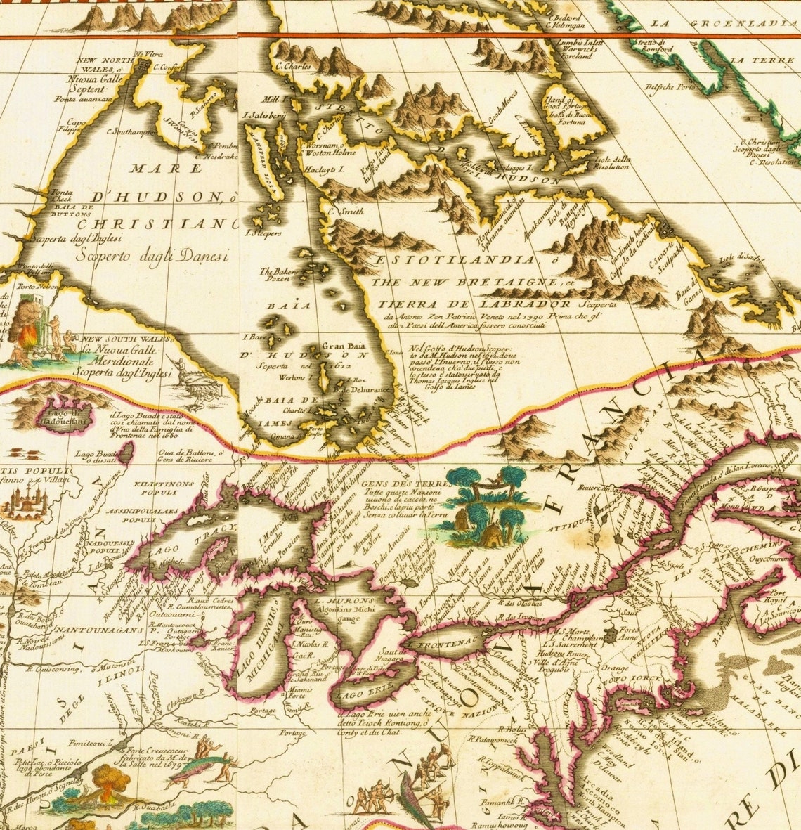 Vintage Rare Decorative 1688 Map of North America / 100% Cotton Canvas ...