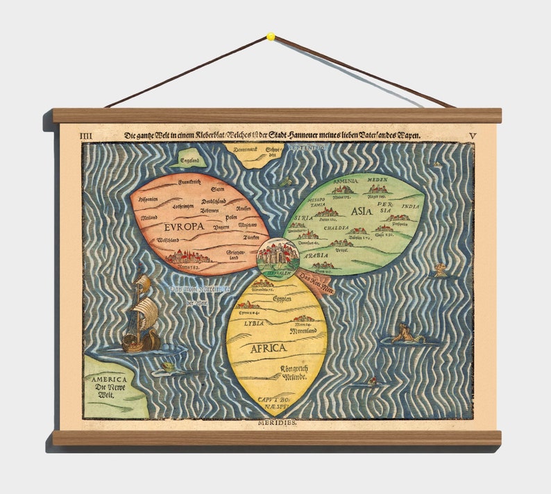 1581 Bible World Map in Shape of a Clover-leaf (europe, Asia, Africa ...