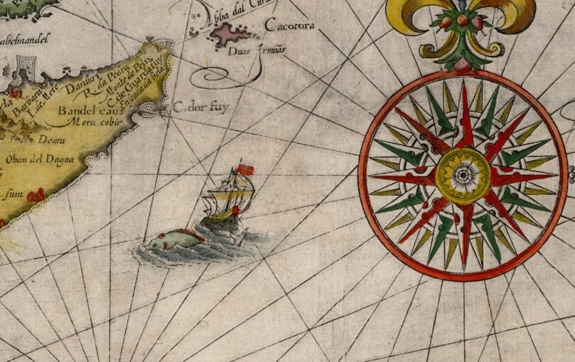 Vintage Old Decoration Rare 1596 Map of Asia Middle East India / 100% ...