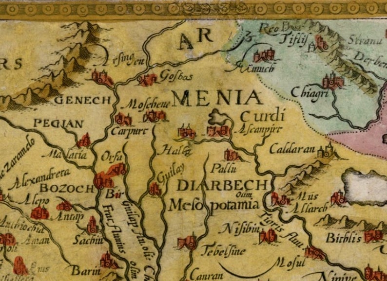 Vintage Old Decoration Rare 1596 Map of Asia Middle East India / 100% ...