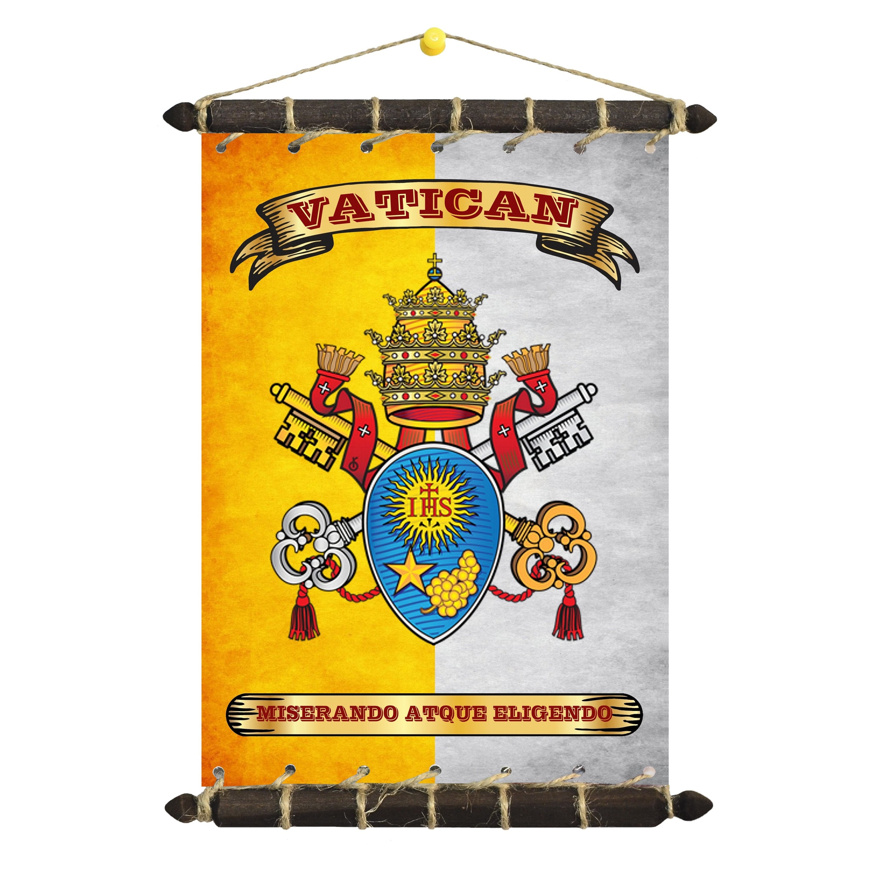 United States Flag Coat of Arms on Cotton Canvas Wooden Frame Motto SET ...