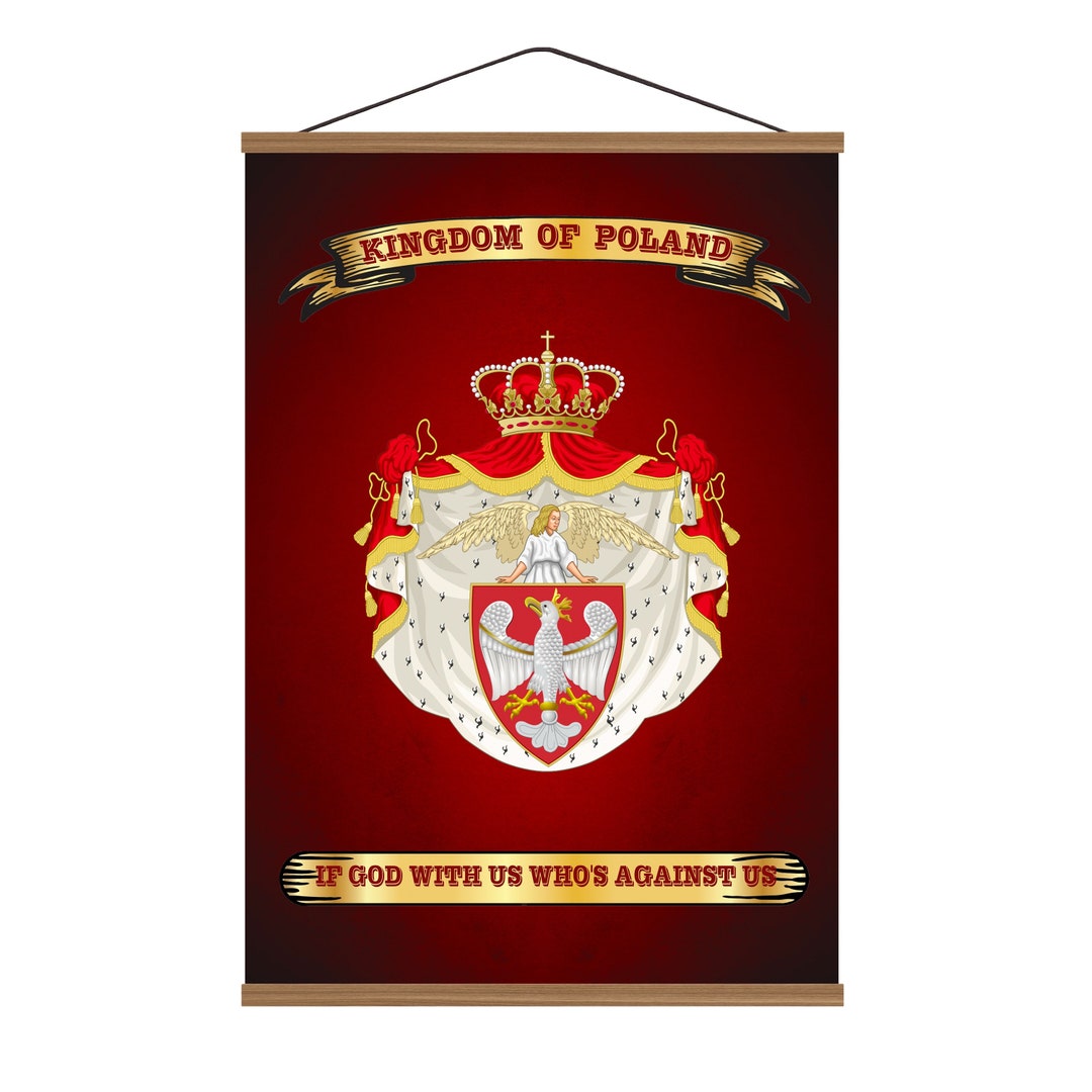 Kingdom of Poland Medieval Vintage Flag W Coat of Arms / Cotton Canvas ...