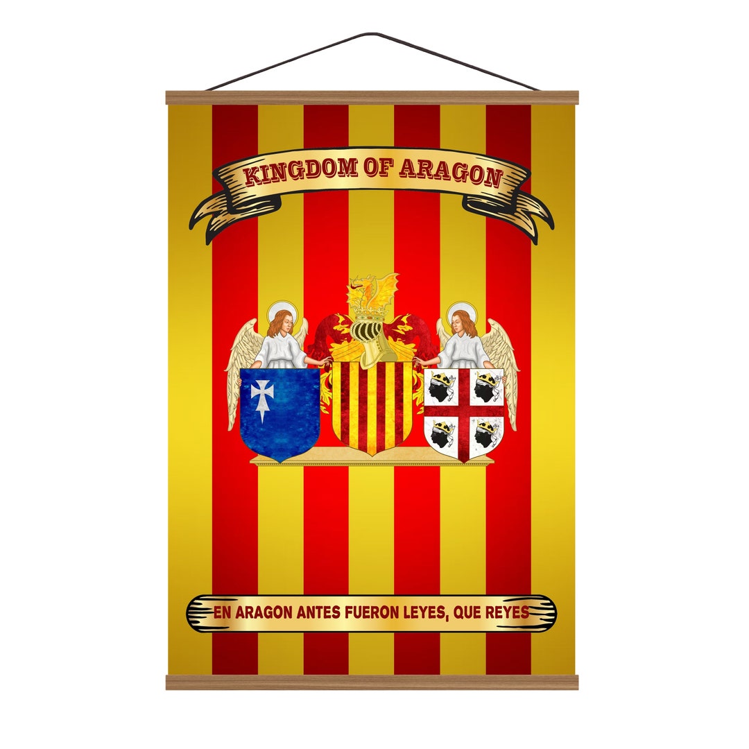 Medieval Kingdom of Aragon Vintage Flag W Coat of Arms / Cotton Canvas ...