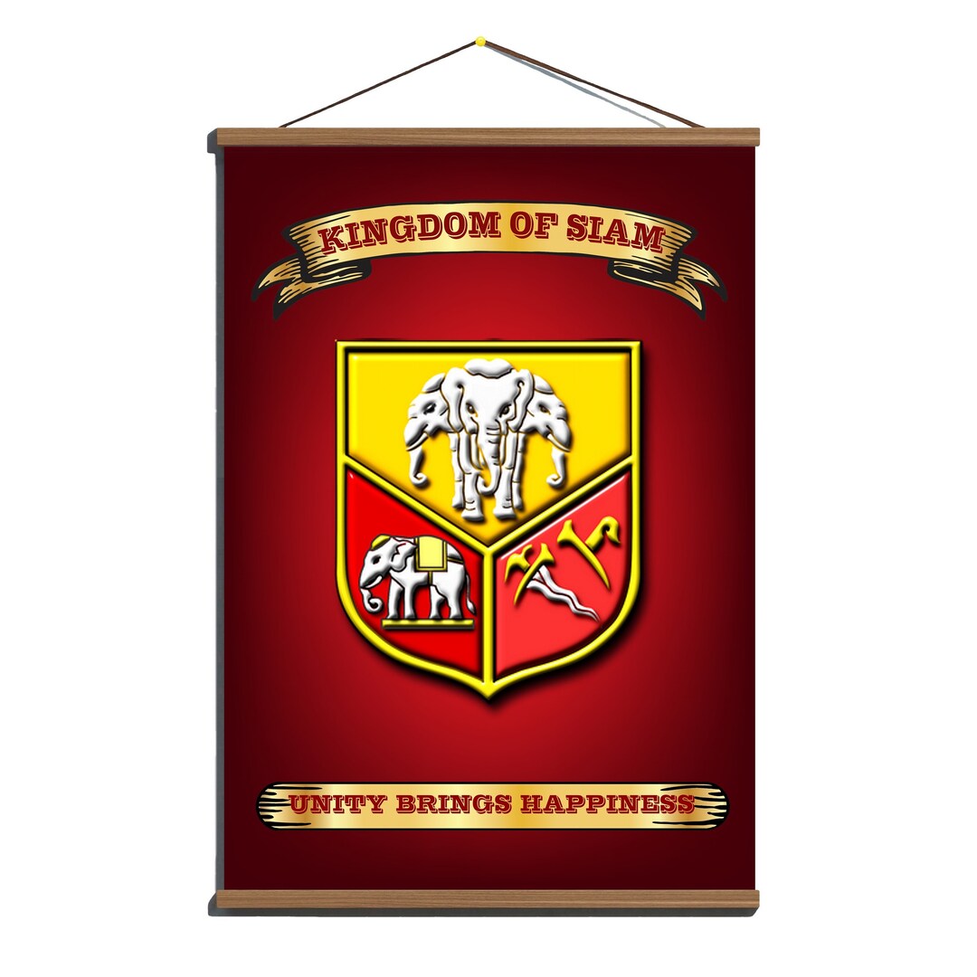 Medieval Kingdom of Siam Vintage Flag W Coat of Arms / Cotton Canvas ...