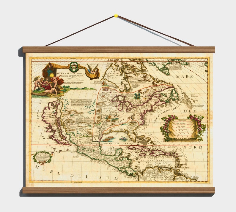 Vintage Rare Decorative 1688 Map of North America / 100% Cotton Canvas ...