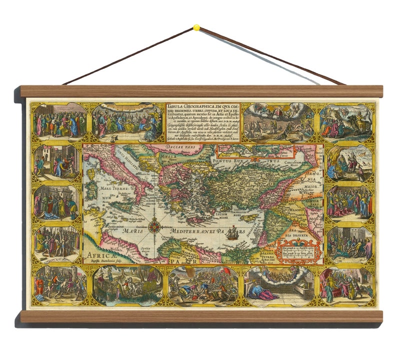 Vintage Rare 1625 Decorative Bible Map Regions Around the Mediterranean ...