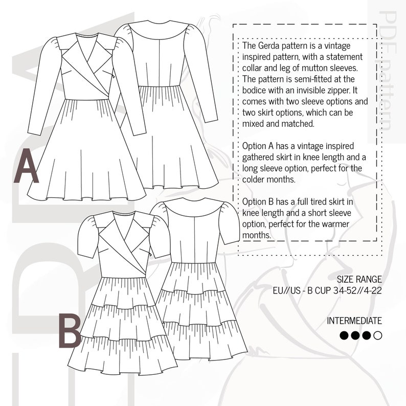 Gerda Big Collar Wrap Dress Digital PDF Sewing Pattern // EU - Etsy