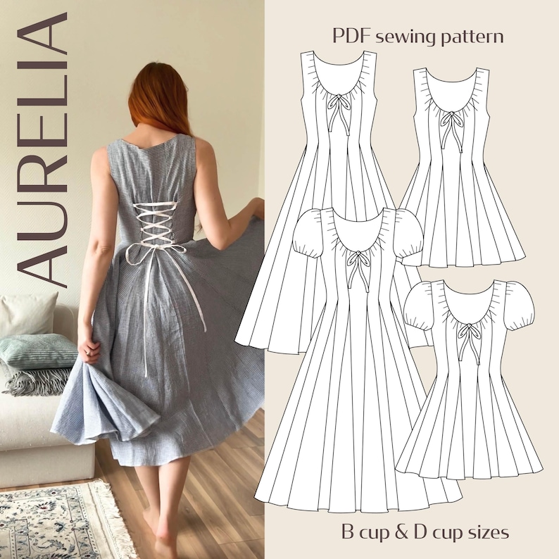 Aurelia Fit and Flare Romantic Dress Digital PDF Sewing Pattern // EU ...