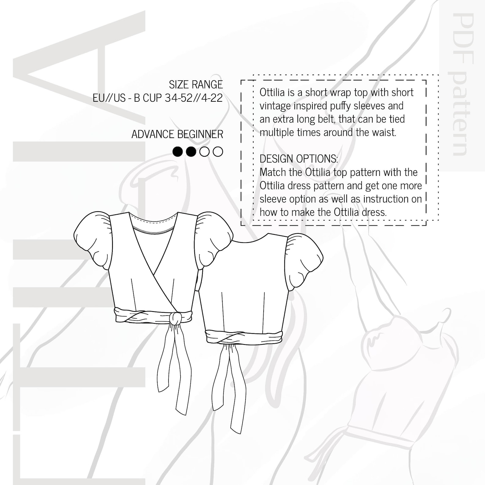 Ottilia Cropped Wrap Top With Puff Sleeve Digital PDF Sewing Pattern ...