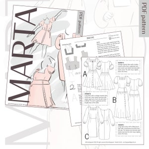 Marta Square Neckline Dress With Sleeve Digital PDF Sewing Pattern ...
