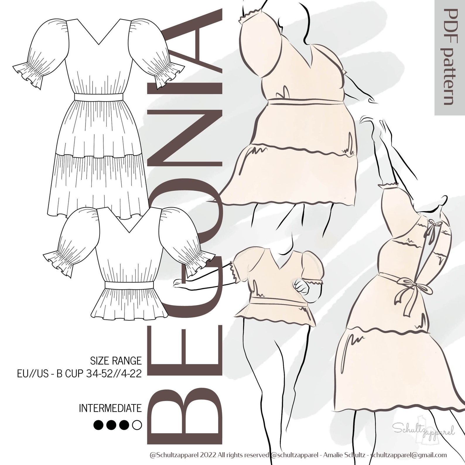 Begonia Open Back Puff Dress and Top Digital PDF Sewing - Etsy