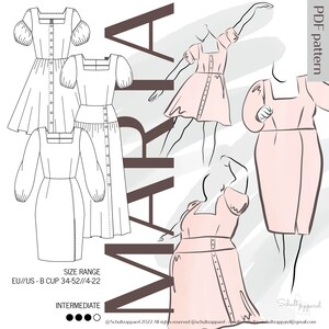 Marta Square Neckline Dress With Sleeve Digital PDF Sewing Pattern ...