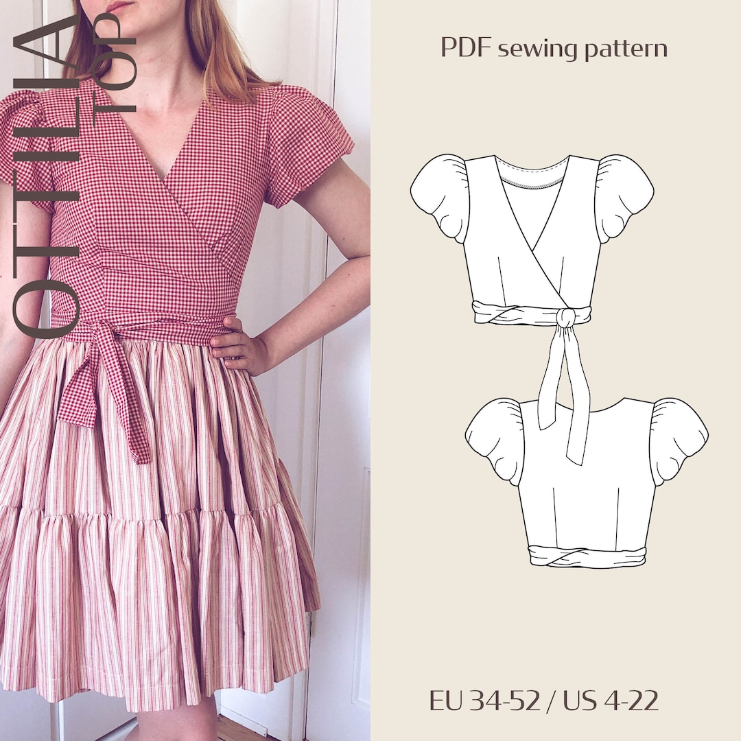 Ottilia Cropped Wrap Top With Puff Sleeve Digital PDF Sewing Pattern ...