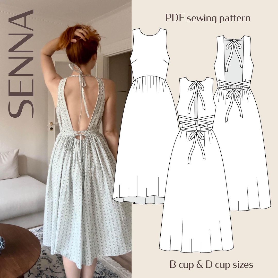 Senna Everyday Midi Dress With Romantic Tie Detail Digital PDF Sewing Pattern // EU 32-60 US 2 ...