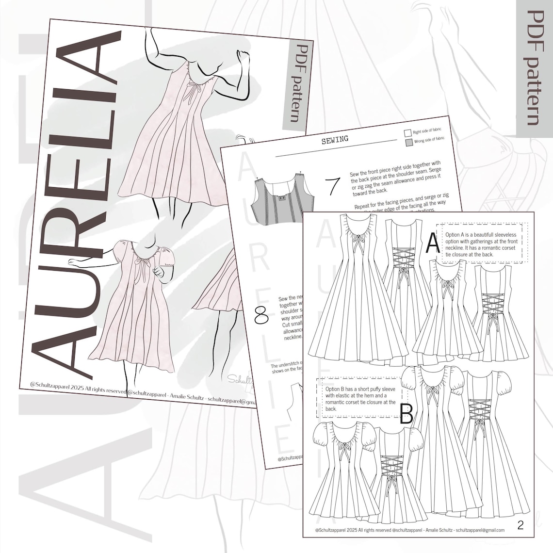 Aurelia Fit and Flare Romantic Dress Digital PDF Sewing Pattern // EU ...