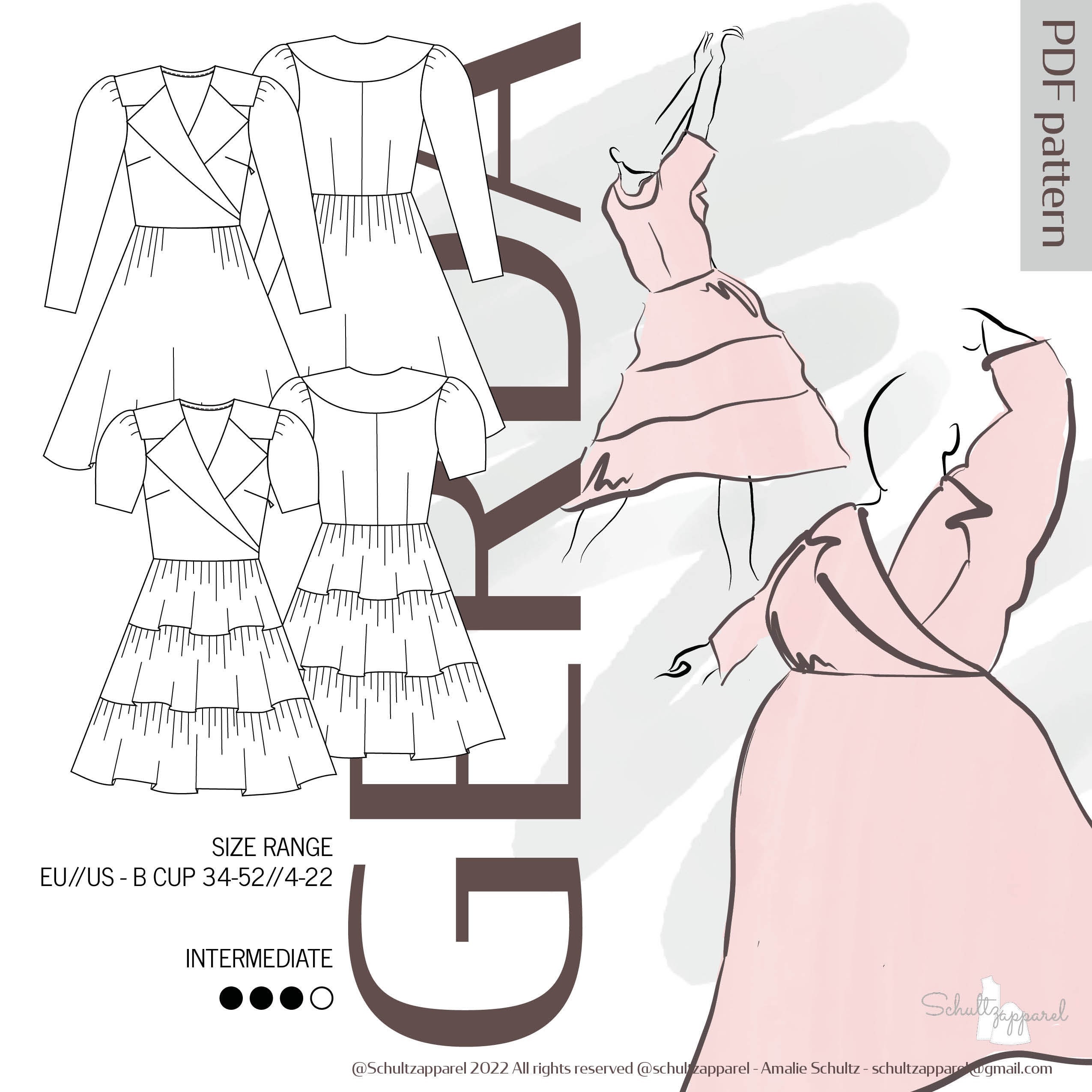 Gerda Big Collar Wrap Dress Digital PDF Sewing Pattern // EU - Etsy