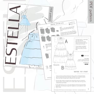 Estella Romantic Cottage Core Dress Digital PDF Sewing Pattern // EU 32 ...