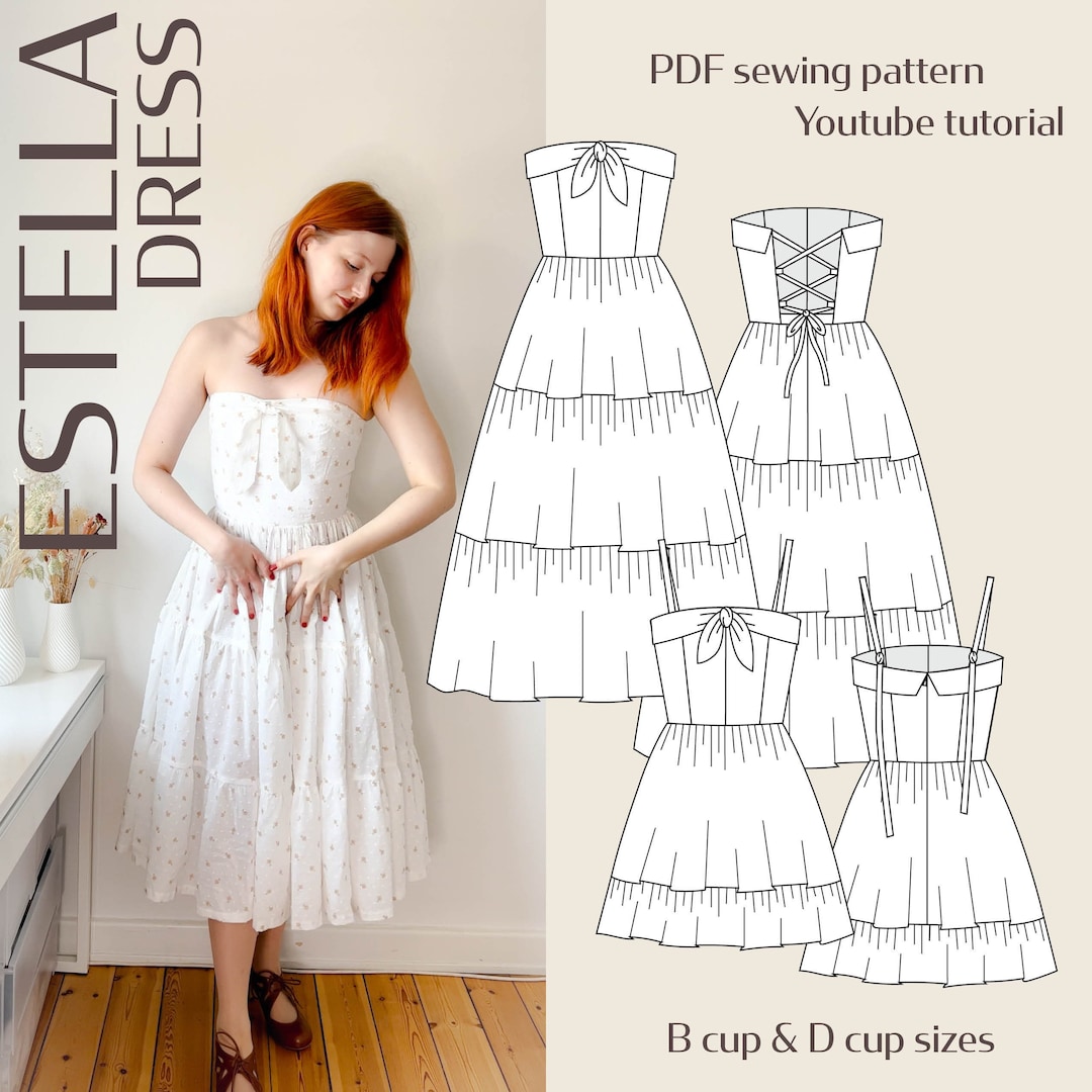 Estella Romantic Cottage Core Dress Digital PDF Sewing Pattern // EU 32 ...