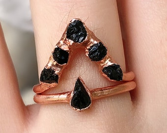 Solid Gold Boho Hippie Wedding Set Raw Stone Engagement Ring Handmade ...