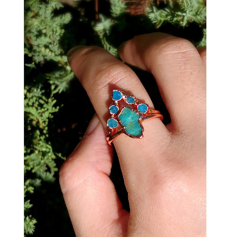 Raw Turquoise Wedding Ring Set Raw Apatite Ring Raw Stone | Etsy