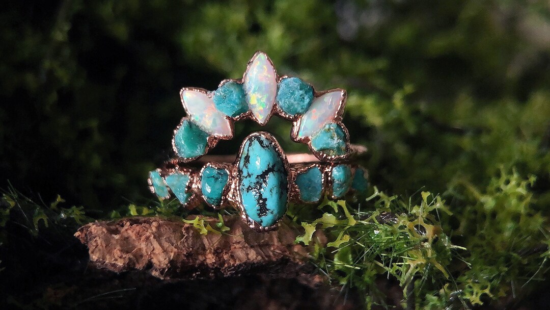 Raw Turquoise Wedding Ring, Raw Opal Ring, Boho Rings, Raw Stone ...
