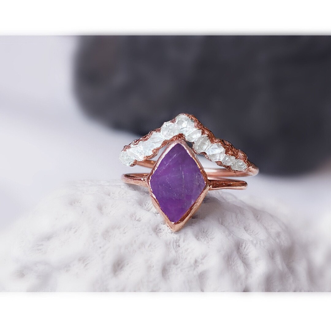 Raw Amethyst Ring, Raw Diamond Wedding Ring Band, Engagement Rings ...