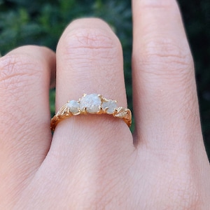 Rough Diamond 14K Gold Ring, Raw Diamond Engagement Rings, Triple Raw ...