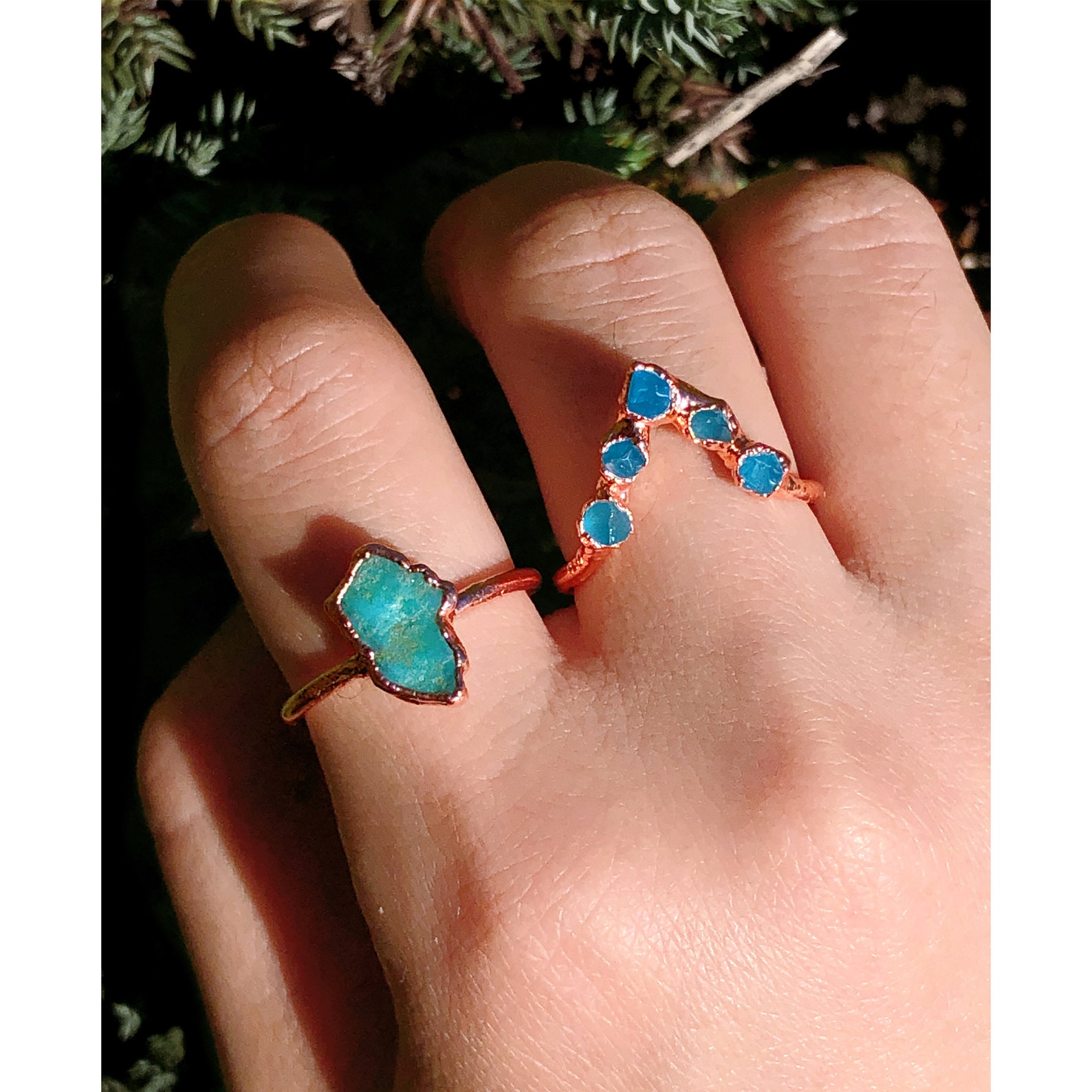 Raw Turquoise Wedding Ring Set Raw Apatite Ring Raw Stone - Etsy