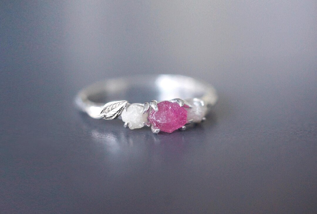 Raw Ruby Ring, Ruby Engagement Ring, Raw Diamond Engagement Ring, Raw ...