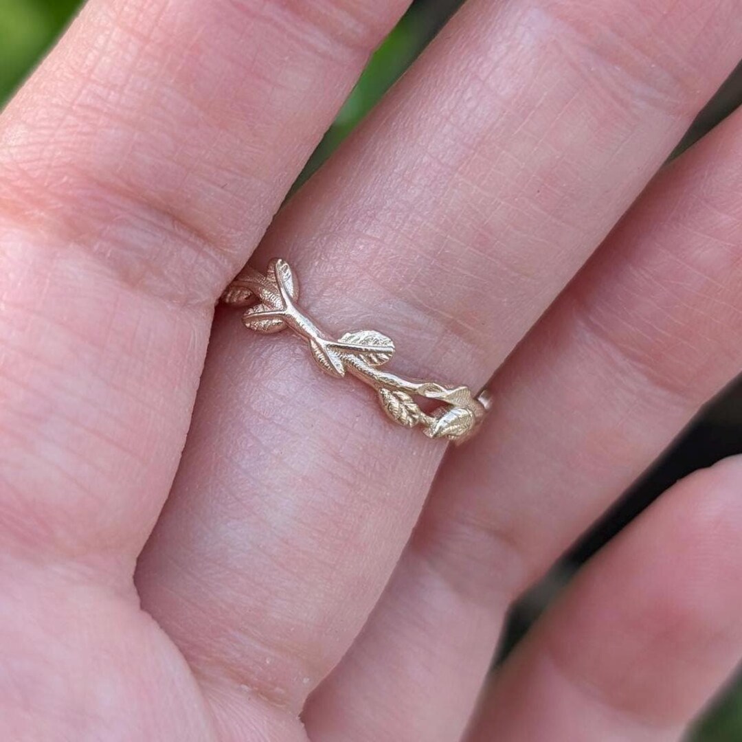 Solid Gold Wedding Band, Twig Wedding Ring, Tree Leafy Ring, Garden ...