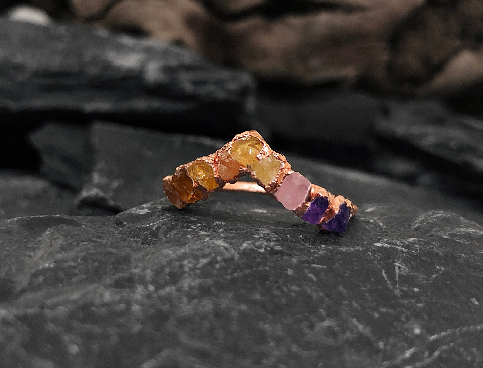 Rainbow Ombre Engagement Ring for Women Multistone Ring Raw - Etsy