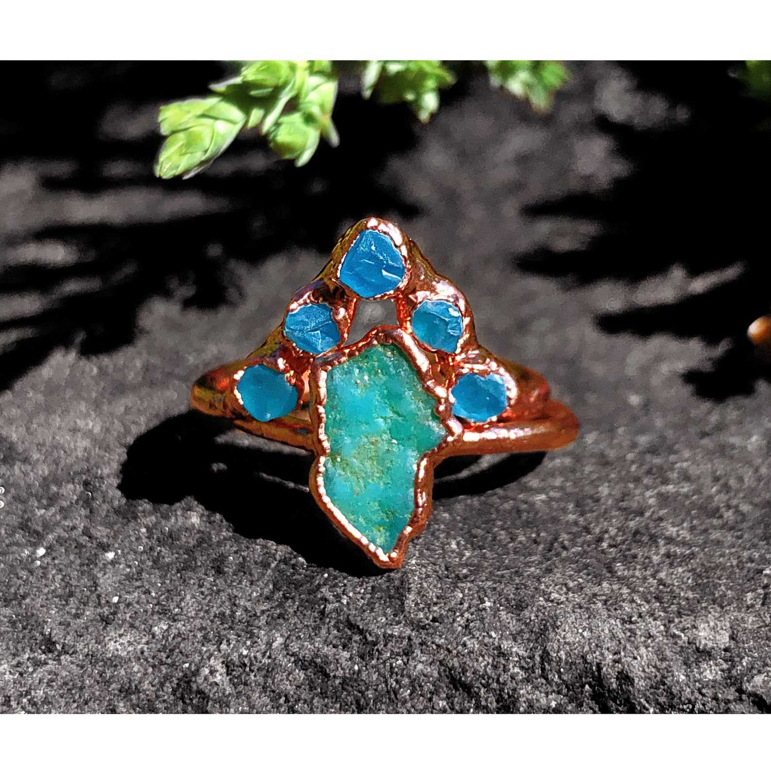 Raw Turquoise Wedding Ring Set Raw Apatite Ring Raw Stone | Etsy