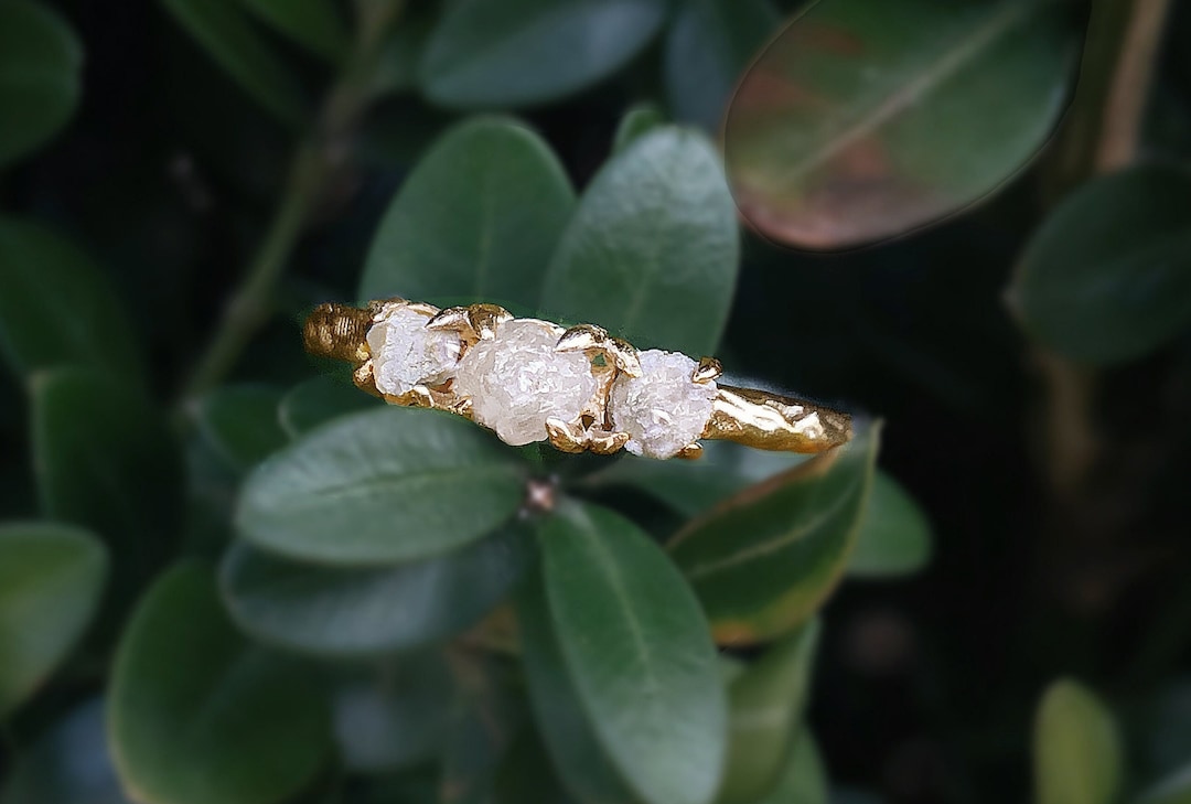 Raw Diamond Solid Silver Ring, Raw Diamond Engagement Rings, Triple Raw ...