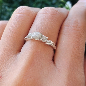 Rough Diamond 14K Gold Ring, Raw Diamond Engagement Rings, Triple Raw ...