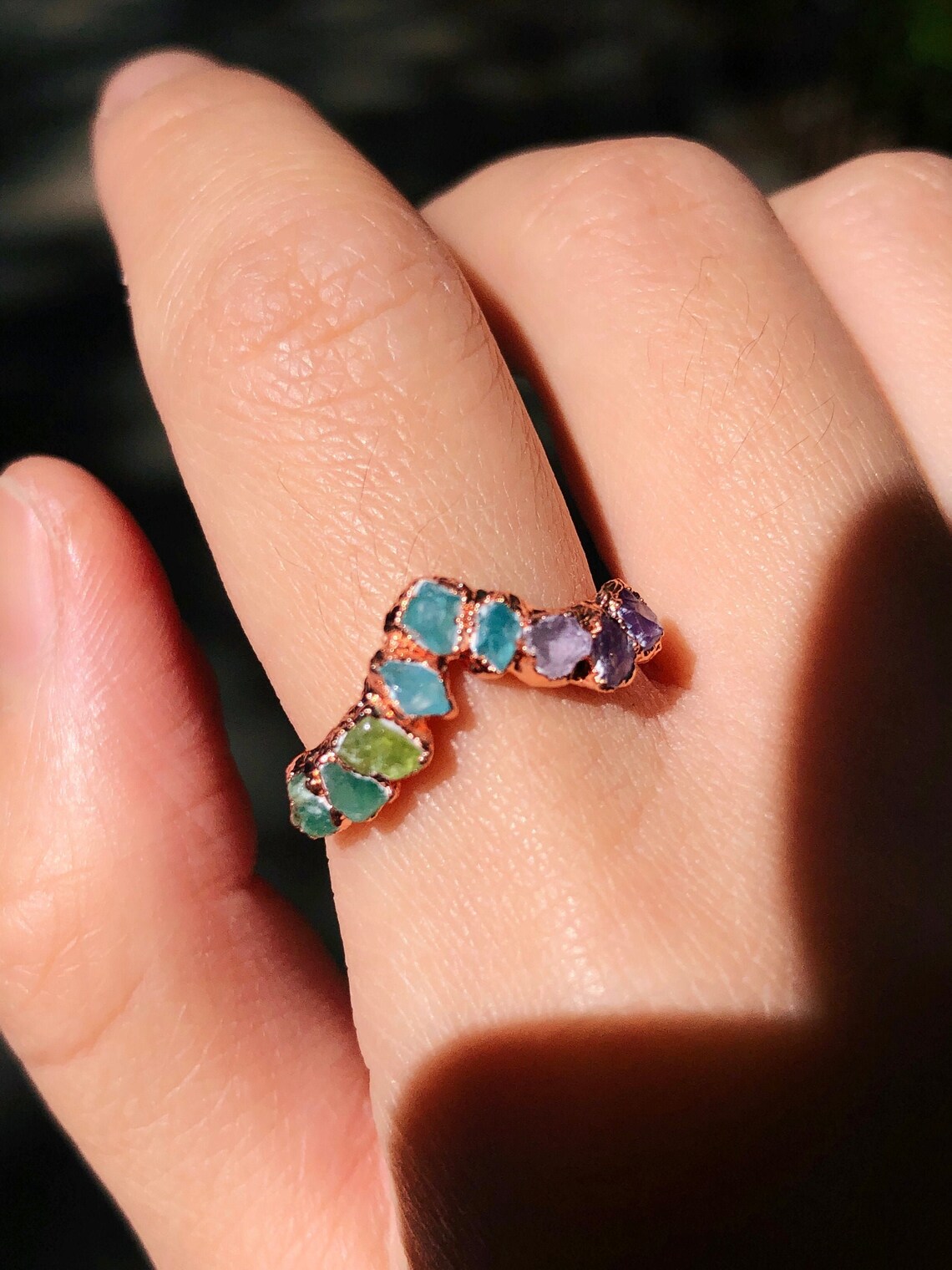 Rainbow Ombre Engagement Ring for Women Multistone Ring Raw - Etsy