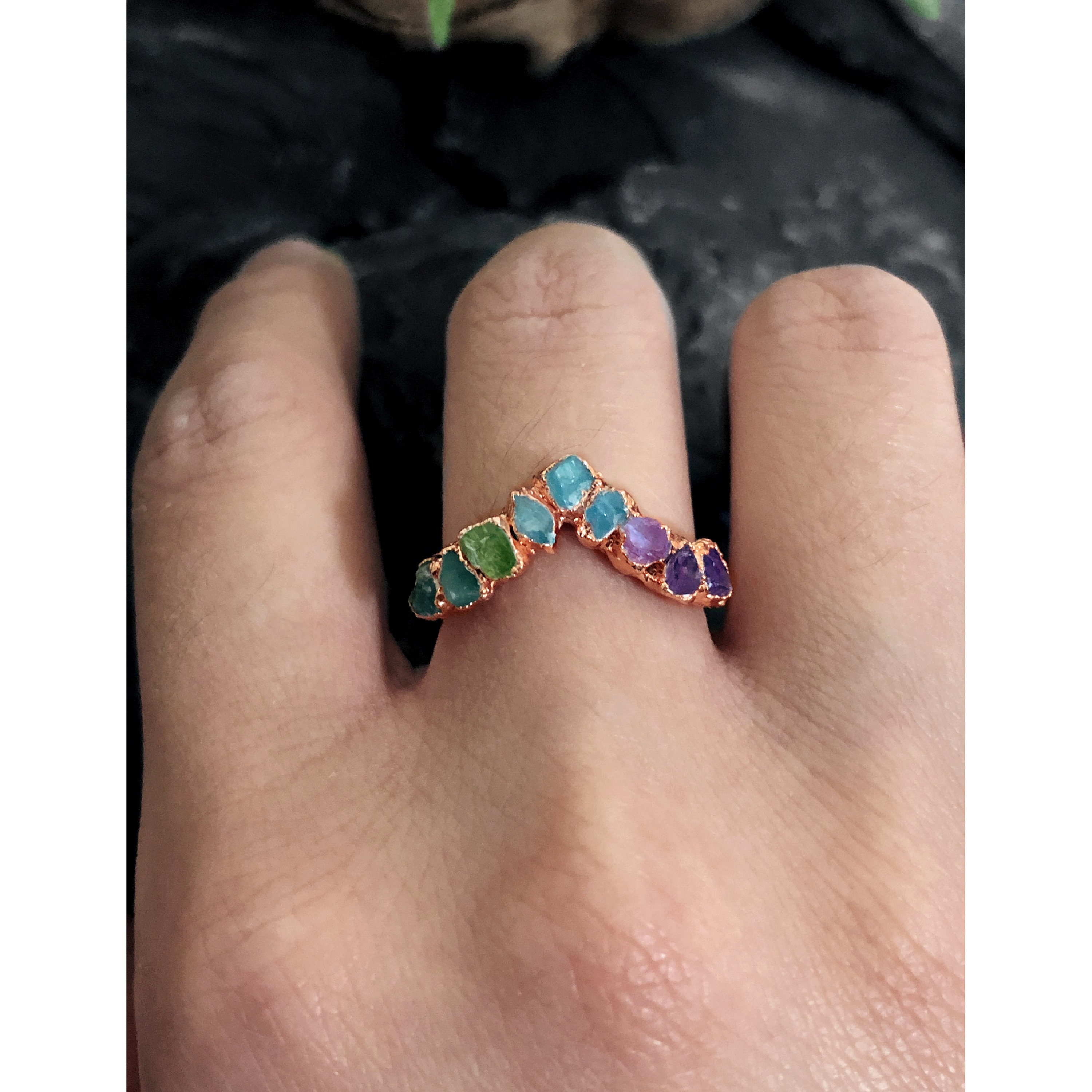 Rainbow Ombre Engagement Ring Raw Gemstone Ring Chakra Ring | Etsy