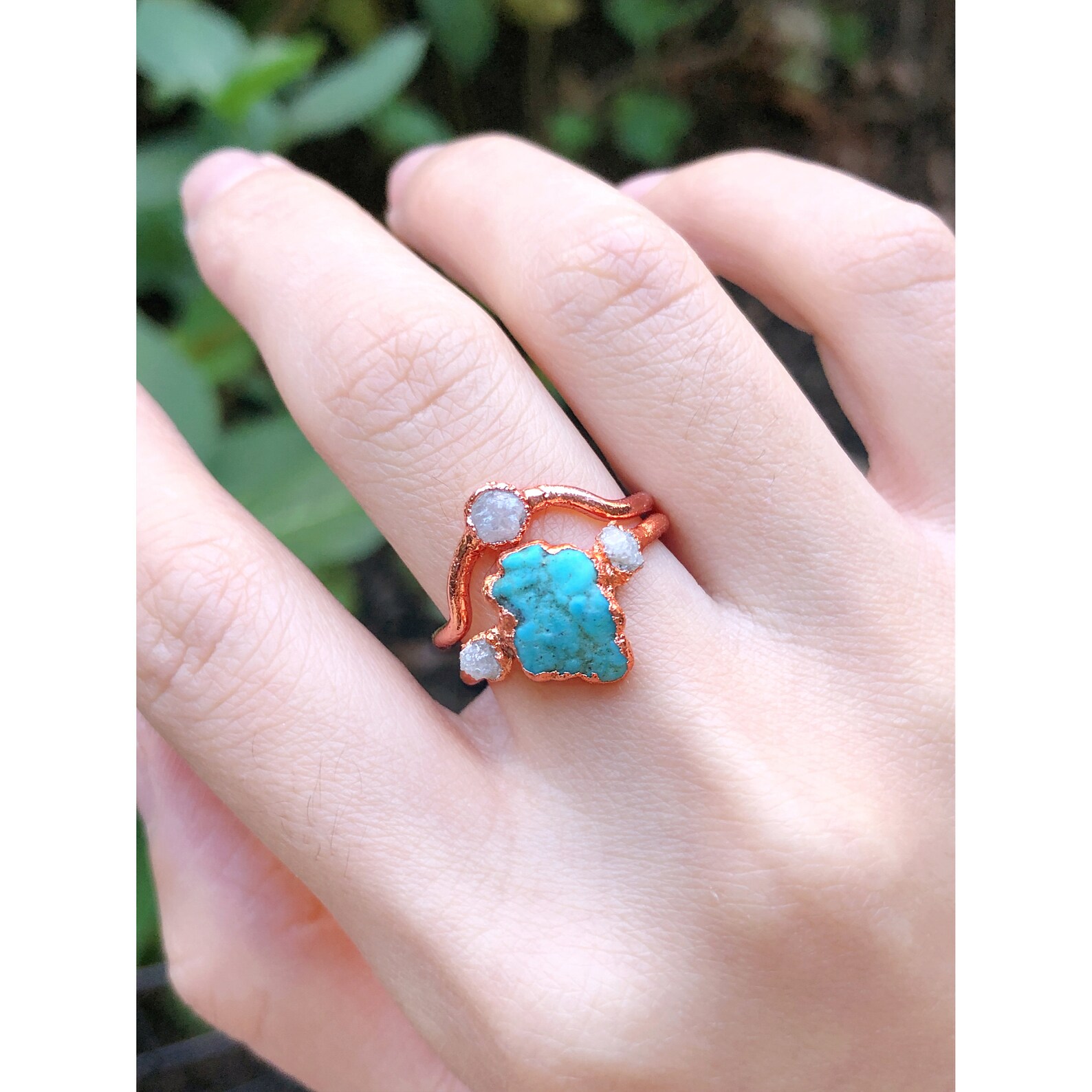 Raw Diamond Engagement Ring Raw Turquoise Ring Organic White - Etsy