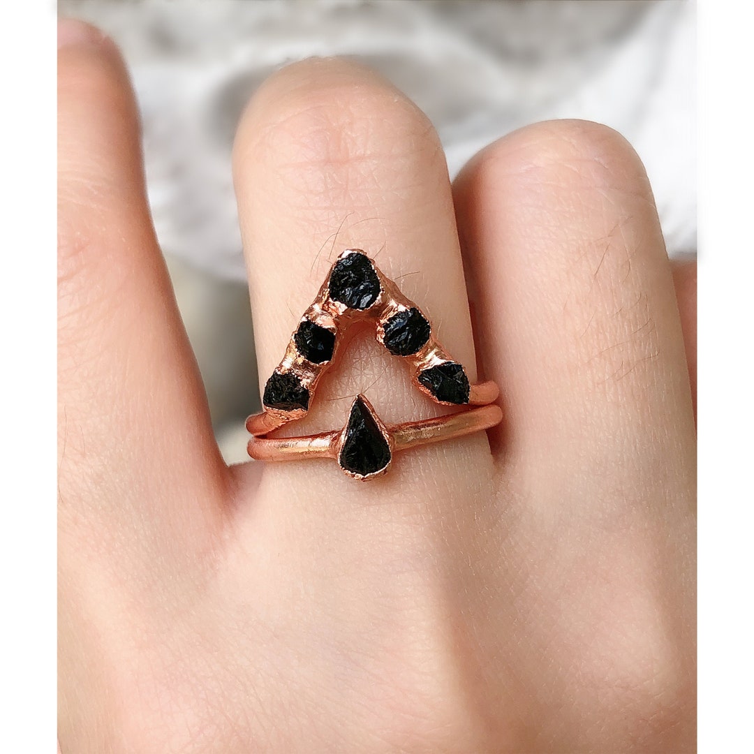 Boho Hippie Handmade Wedding Ring Set, Black Tourmaline Rings, Raw ...