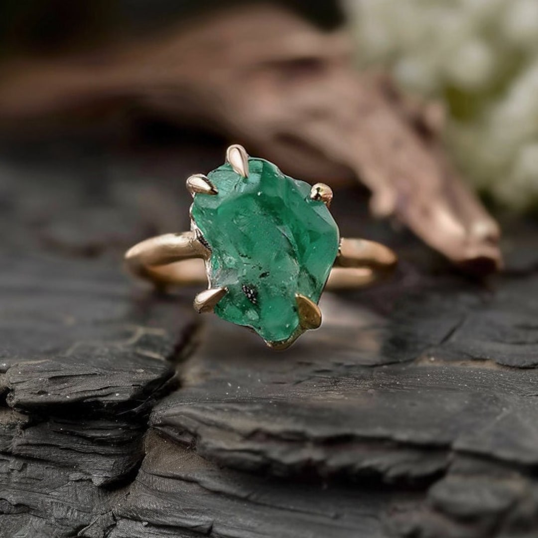 Raw Emerald Engagement Rings, Raw Stone Engagement Rings, Raw Gemstone ...