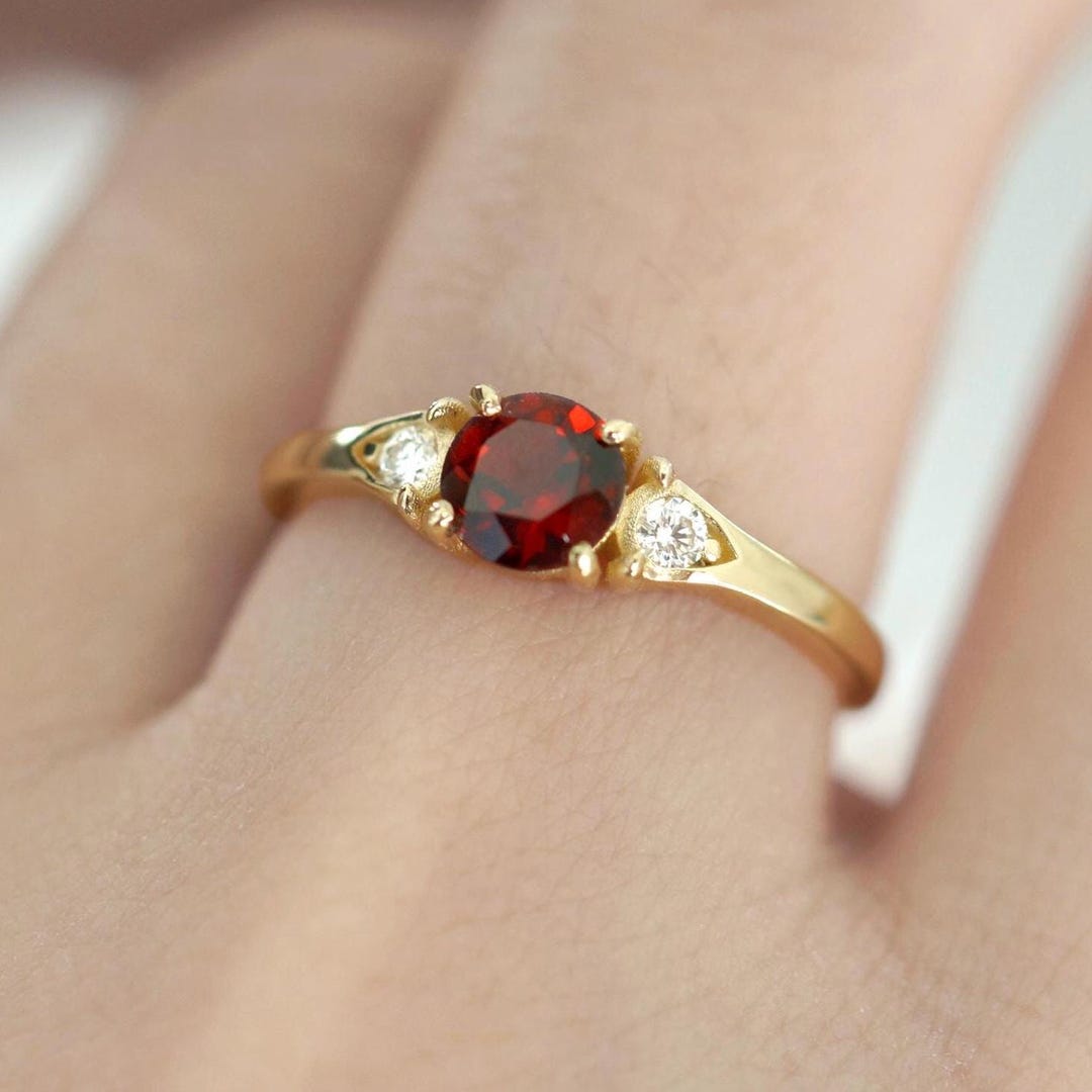 Garnet Engagement Ring for Woman, Genuine Garnet Engagement Ring ...