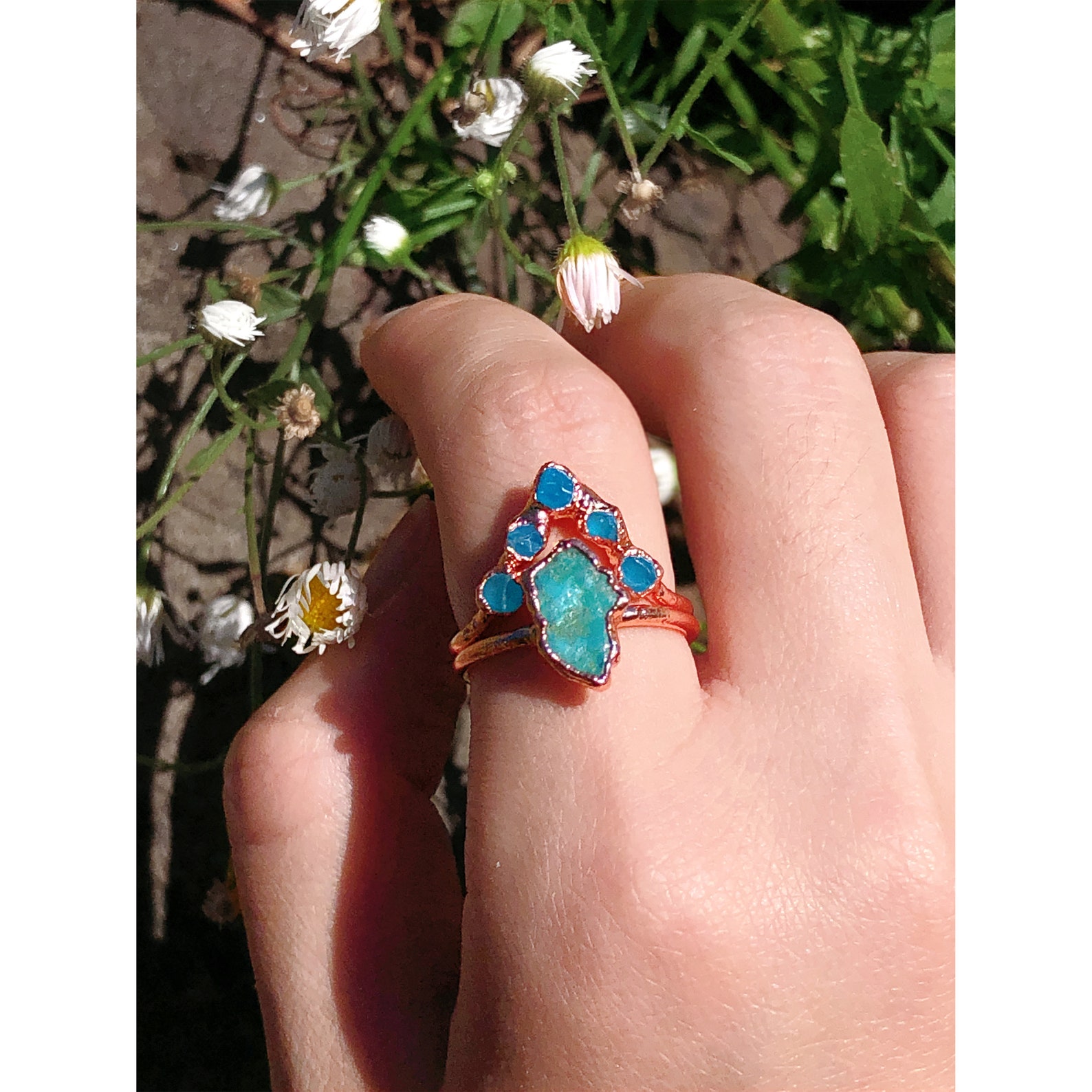 Raw Turquoise Wedding Ring Set Raw Apatite Ring Raw Stone | Etsy