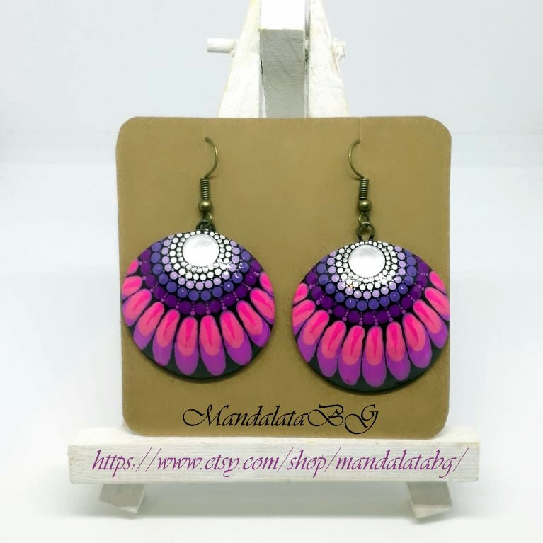 Hand Painted Mandala Earrings by Mandalatabg, Summer Mandala Earrings ...