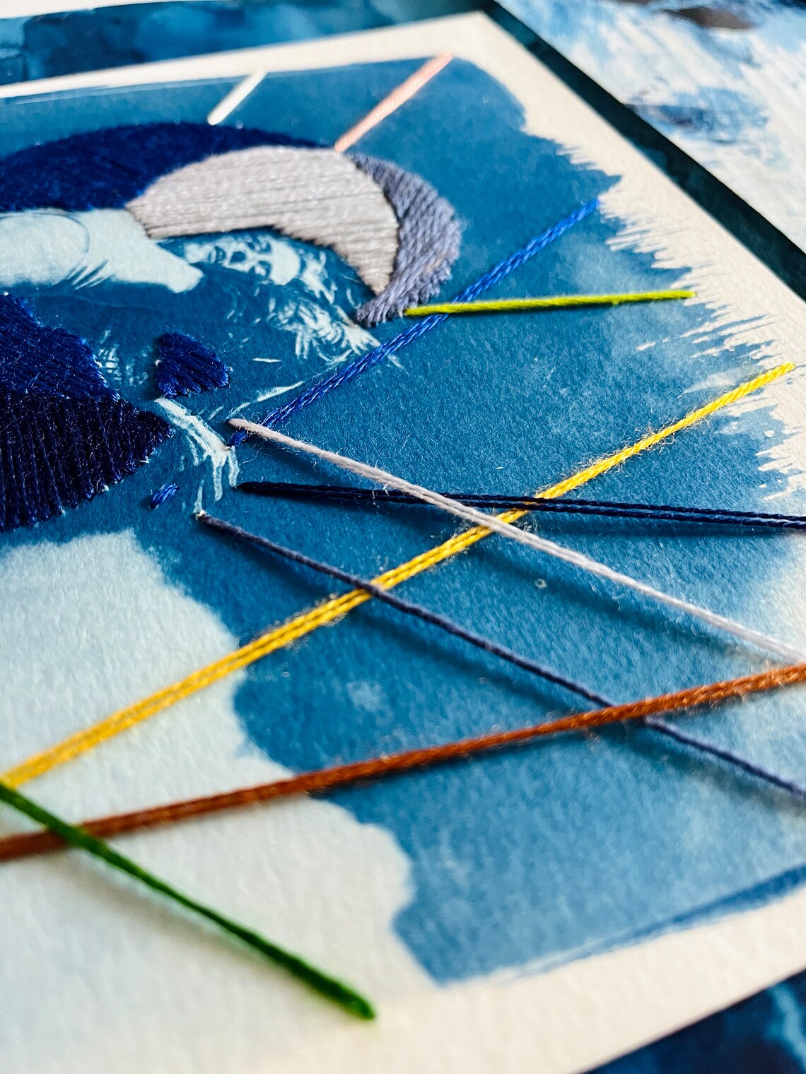 Original Blue Cyanotype Monotype on Watercolor Paper With Handmade ...