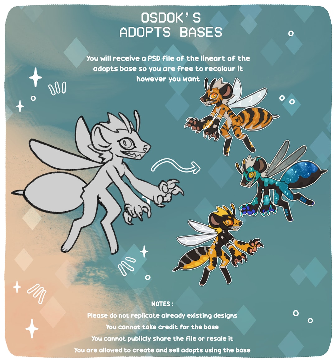 BEE HYENA BASE Furry Lineart for Fursona / Character Reference Sheet - Etsy